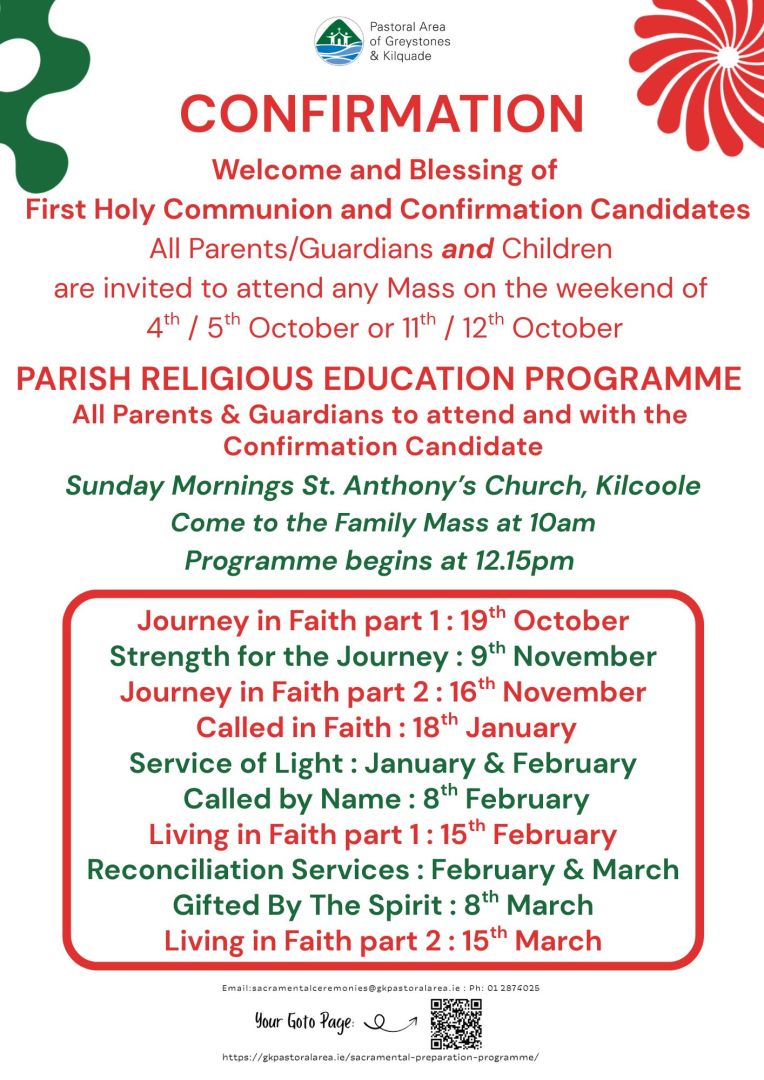 Greystones and Kilquade Pastoral Area - 2026 Confirmation PREP Programme