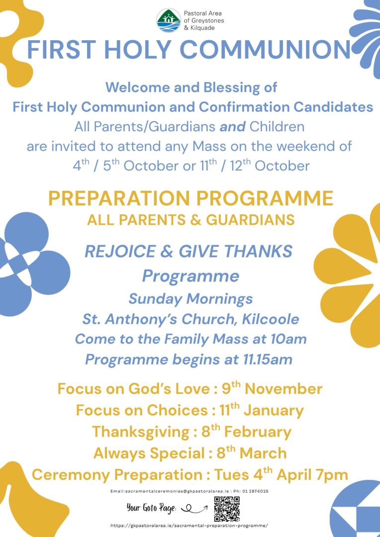 Greystones and Kilquade Pastoral Area - 2026 First Holy Communion ...