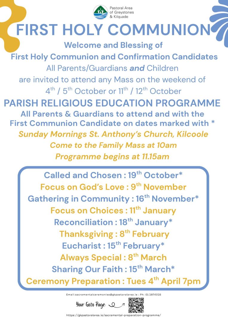Greystones and Kilquade Pastoral Area - 2026 First Holy Communion PREP ...